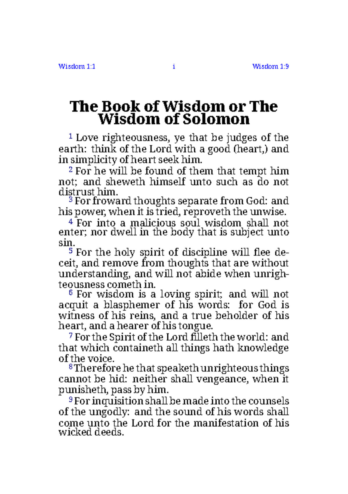 Eng-kjv WIS - Perfect - Wisdom 1:1 i Wisdom 1: The Book of Wisdom or ...