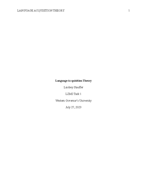 LPA Task 1 - LPA TAsk 1 - Language Acquisition Theory Western Governors ...