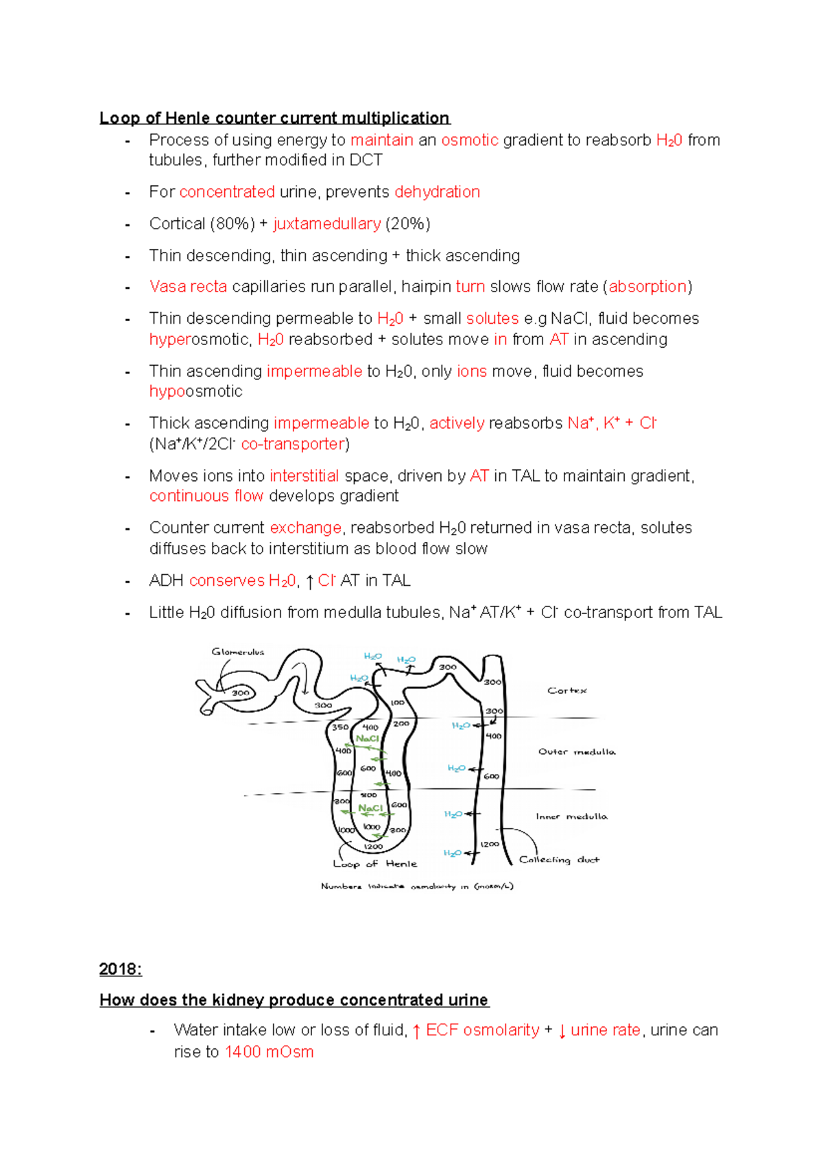 Past exam questions - Loop of Henle counter current multiplication ...