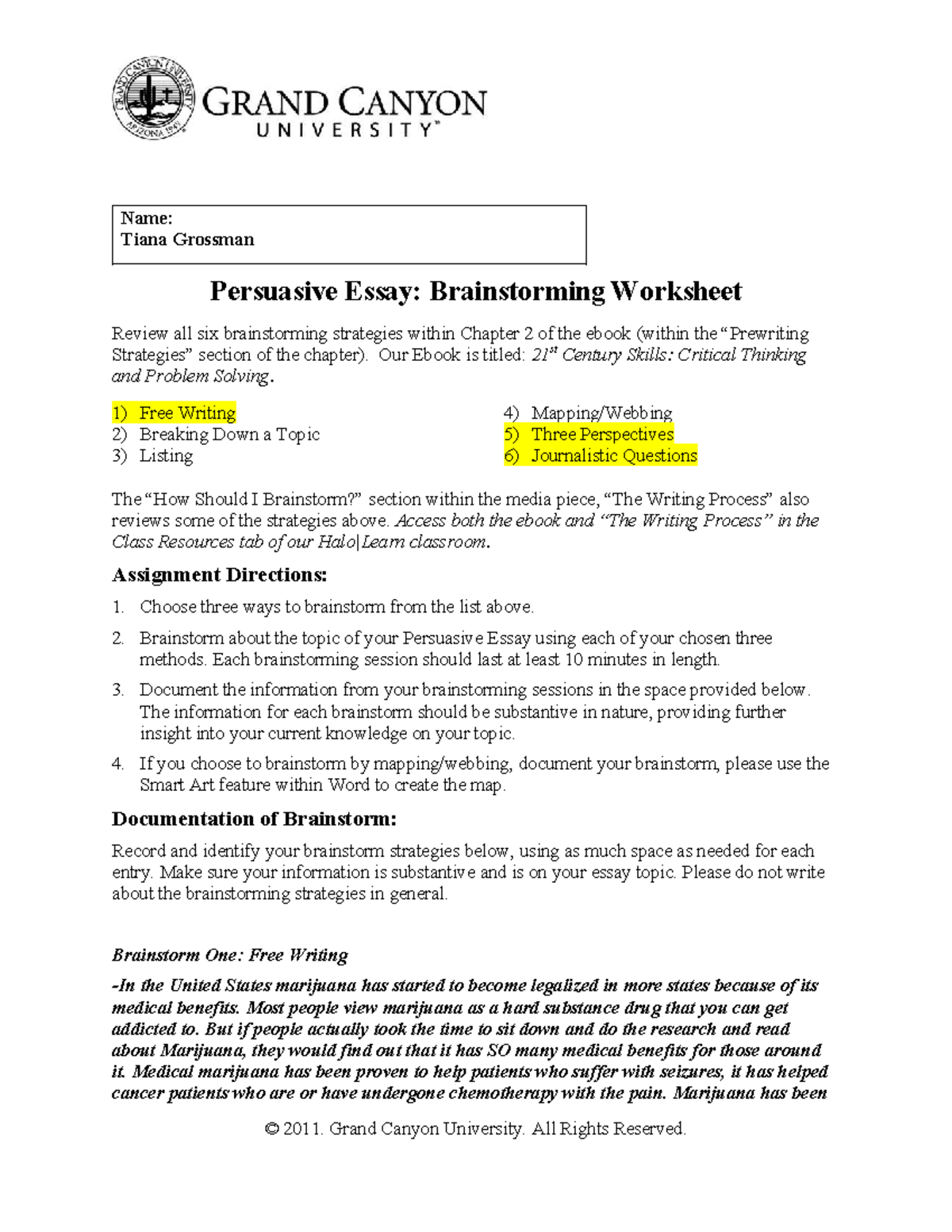 PHI105 T2 Brainstorming Worksheet 4 13 2023 - Name: Tiana Grossman ...