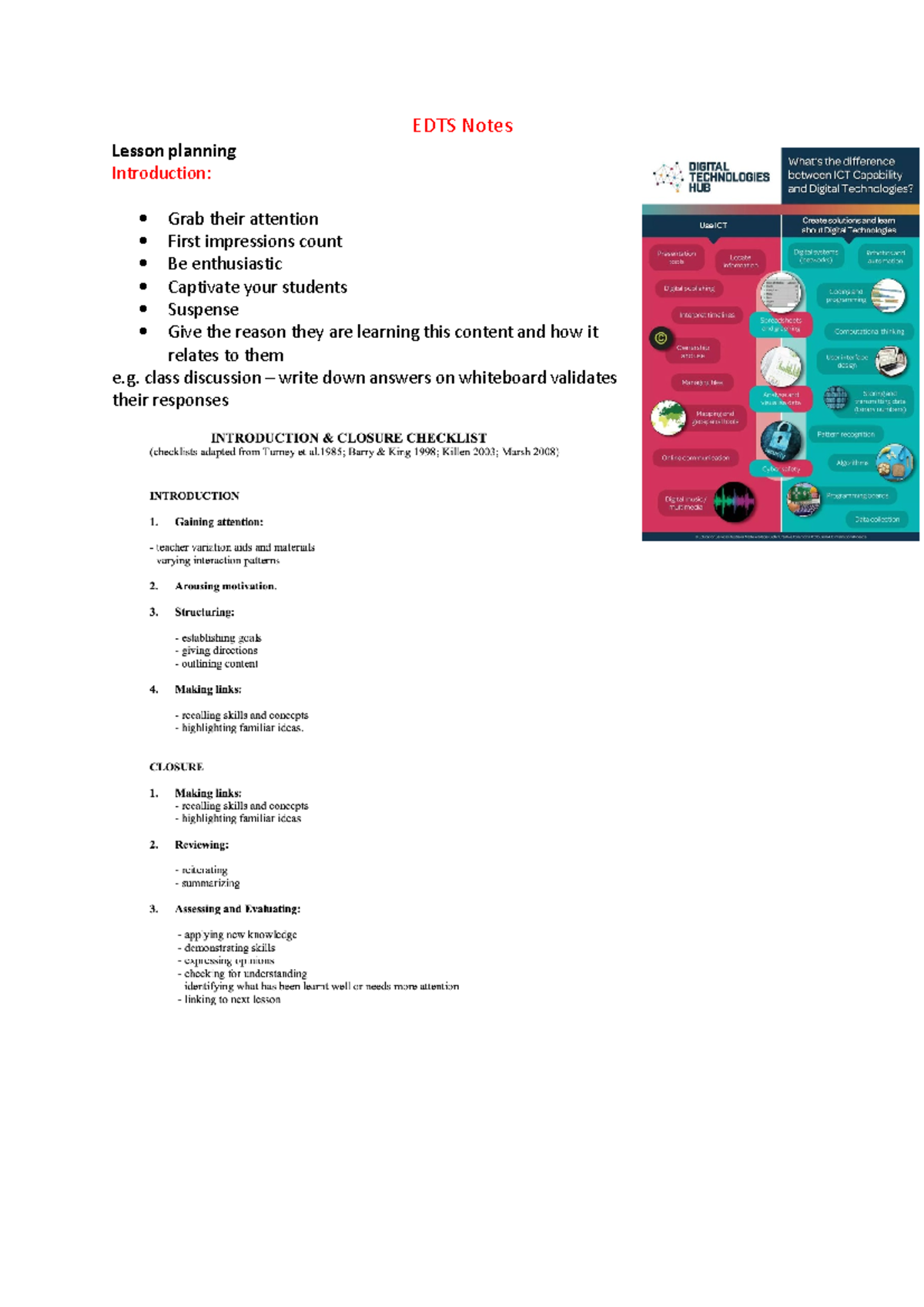 EDTS Notes - EDTS Notes Lesson planning Introduction: Grab their ...