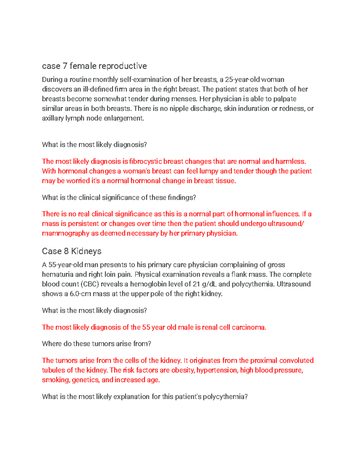 Case study 7 and 8 - case 7 female reproductive During a routine ...