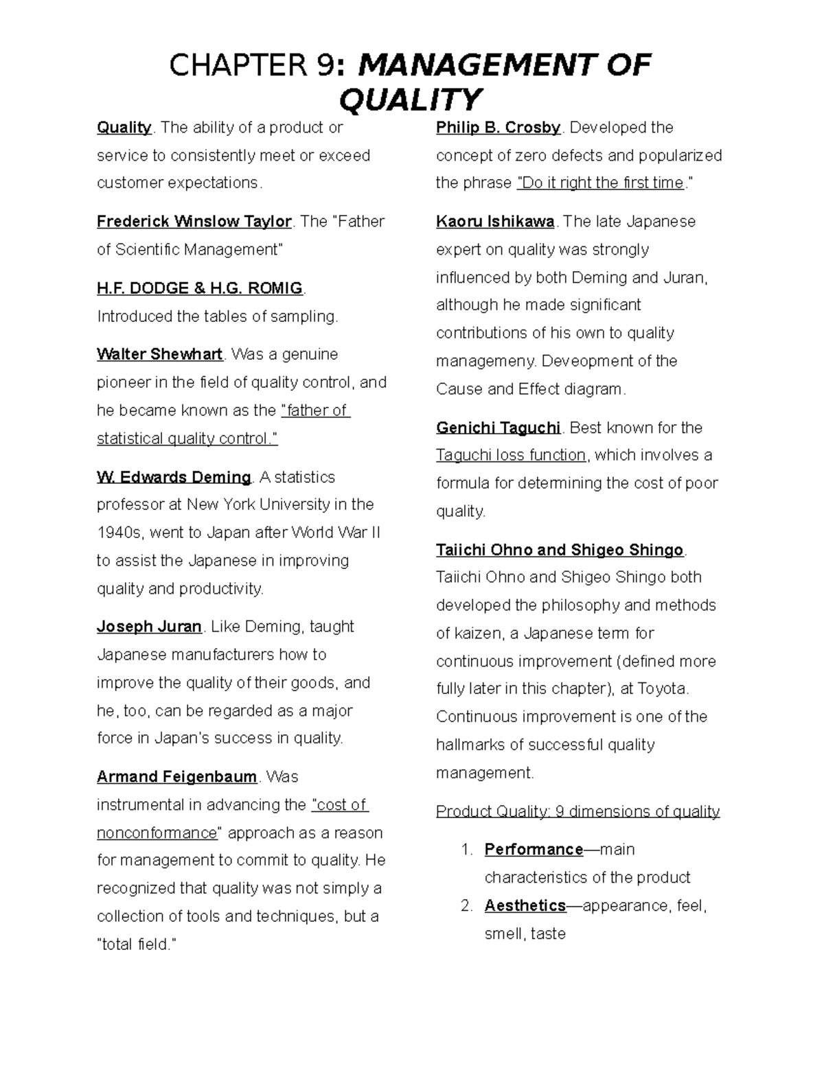 20230715064724 64b240fc061c5 chapter 9 management quality - QUALITY Quality. The ability of a ...