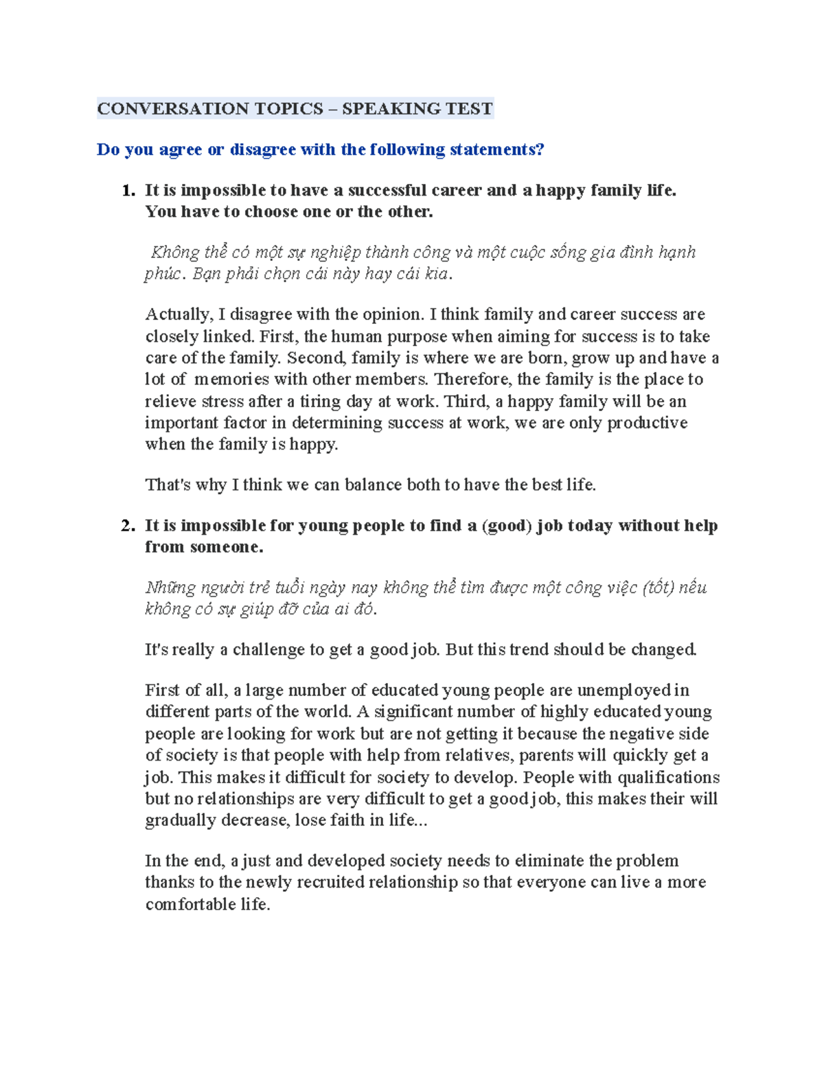 Conversation Topics. Simplified - CONVERSATION TOPICS – SPEAKING TEST ...