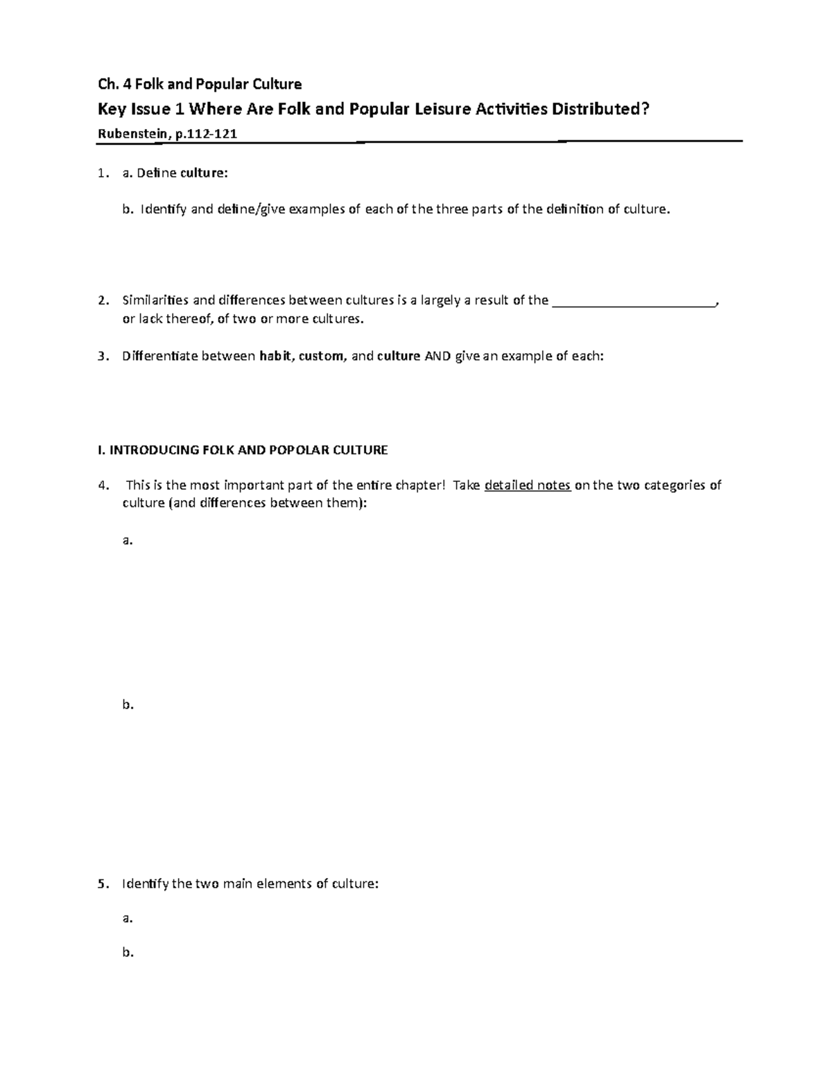 Reading Notes 4 - Chapter 4.1 AP human geography - Ch. 4 Folk and ...