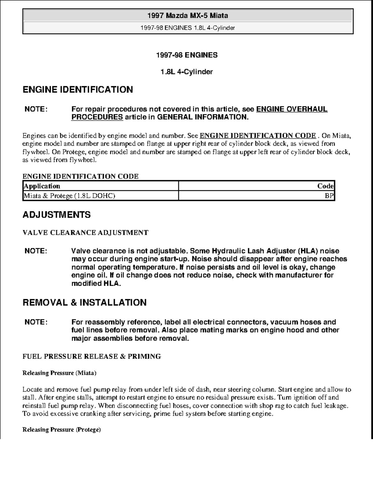 1997 Mazda MX-5 Miata - 1997-98 ENGINES 1 4-Cylinder ENGINE ...