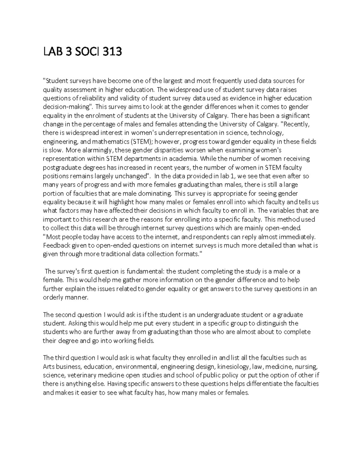 SOCI 313 lecture - LAB 3 SOCI 313 "Student surveys have become one of ...