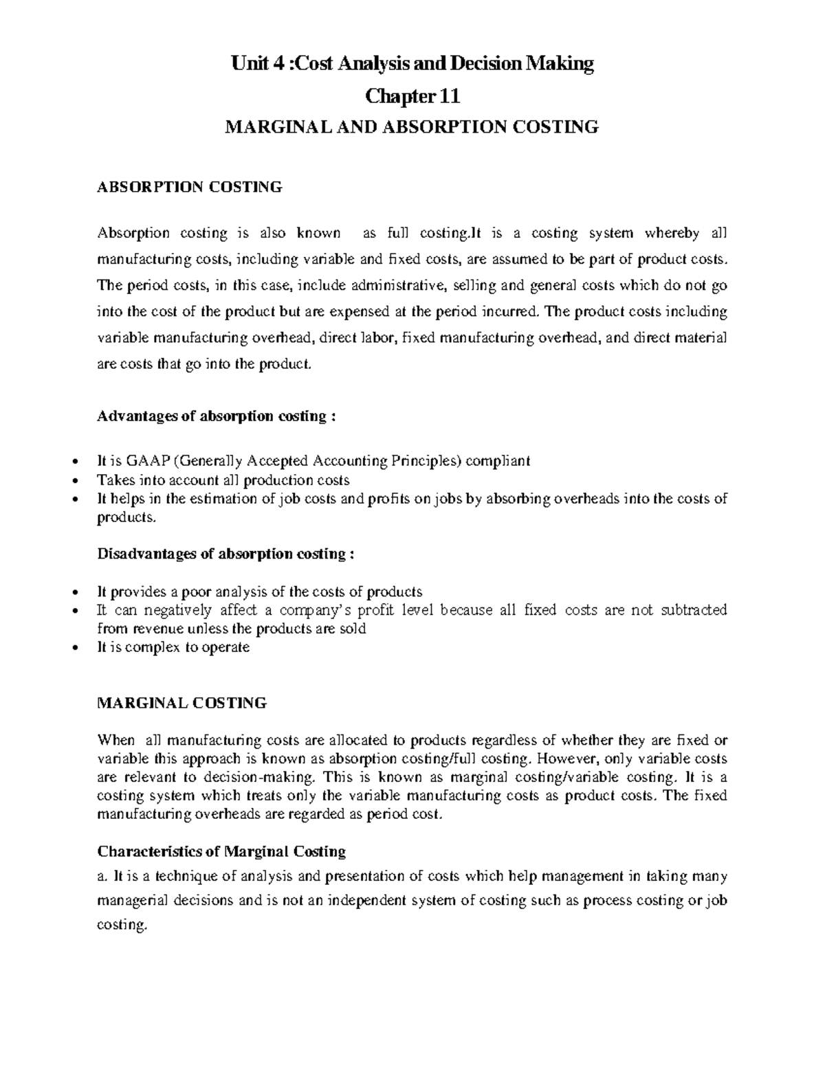 Lesson 11 Marginal AND Absorption Costing - Unit 4 :Cost Analysis and Decision Making Chapter 11 ...