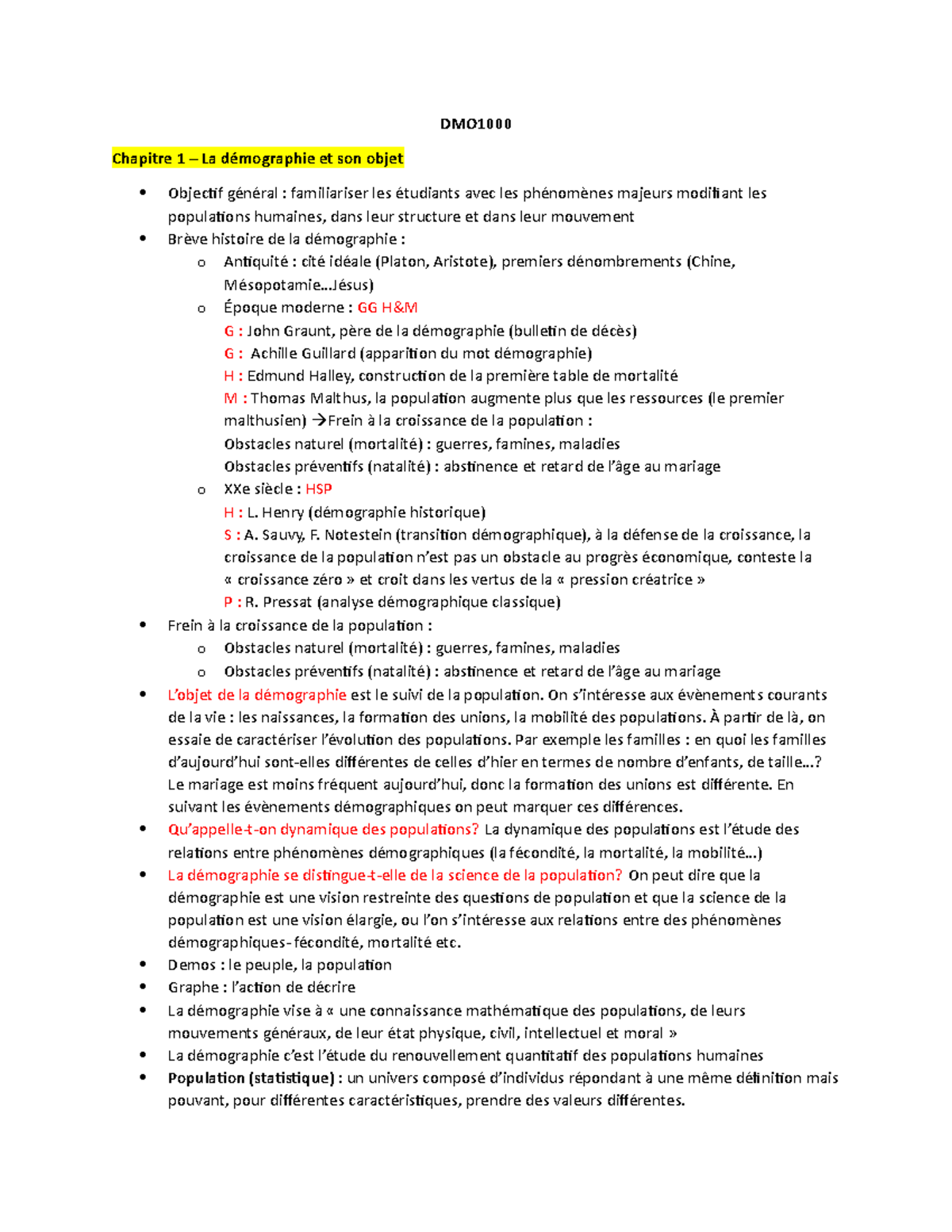 Introduction a la demographie (Notes de cours) DMO1000 - DMO Chapitre 1 ...