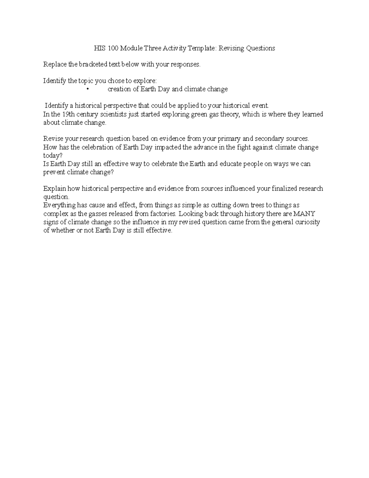 HIS 100 Module Three Activity Revising Questions Template - HIS 100 ...
