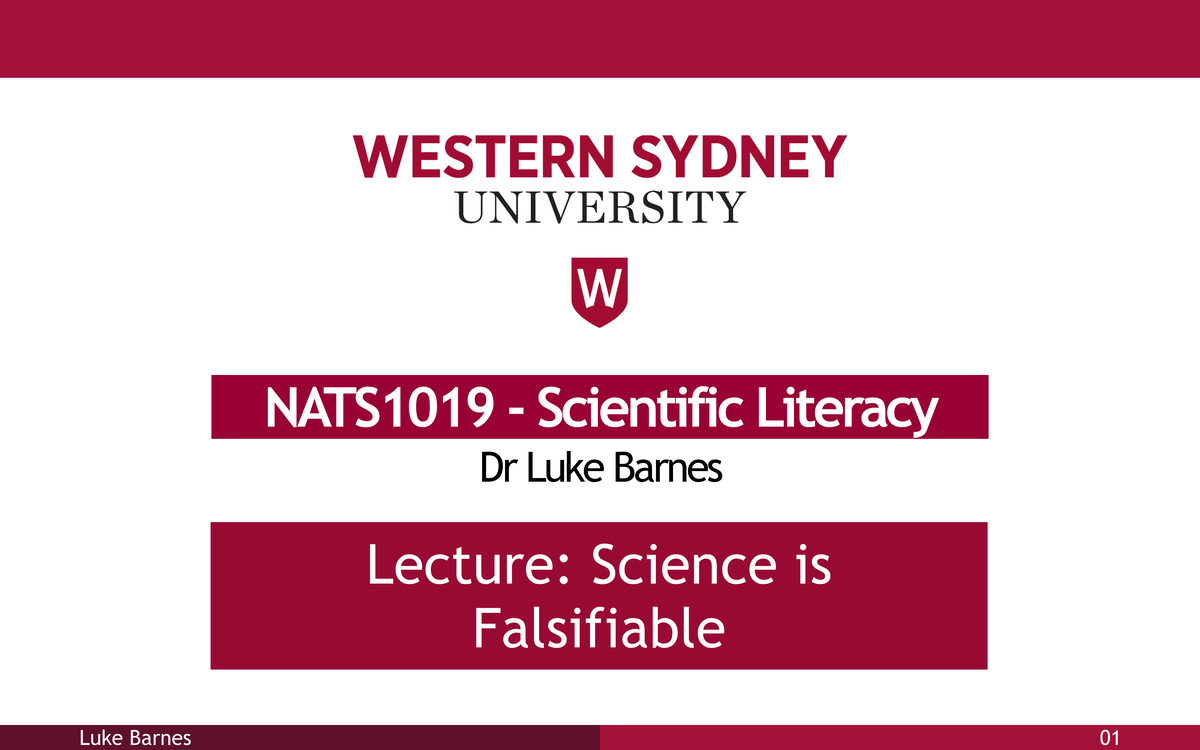 Lecture 10 Science Is Falsifiable - NATS1019 - Scientific Literacy Dr ...