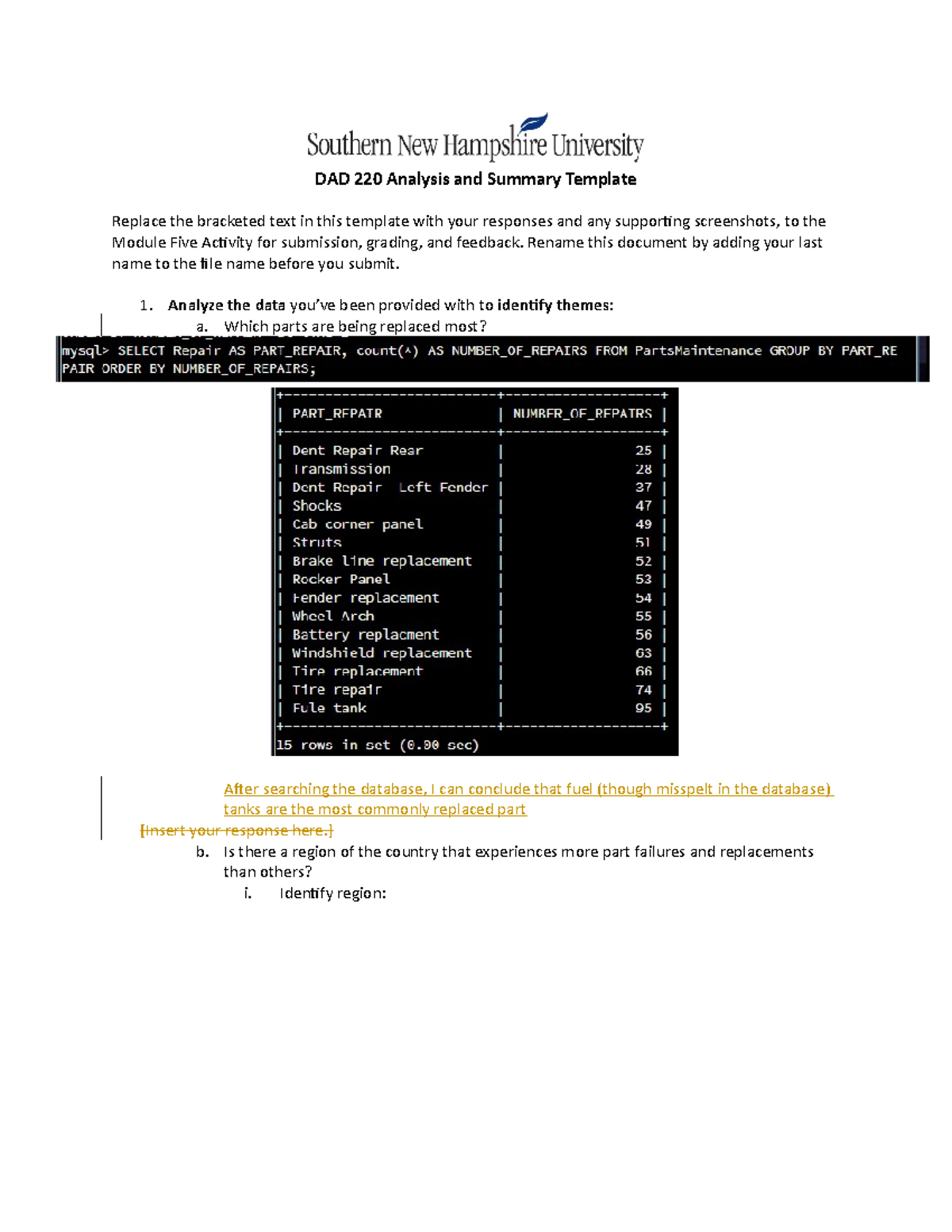 Dad220 Module Number Five Dad 220 Analysis And Summary Template Replace The Bracketed Text In