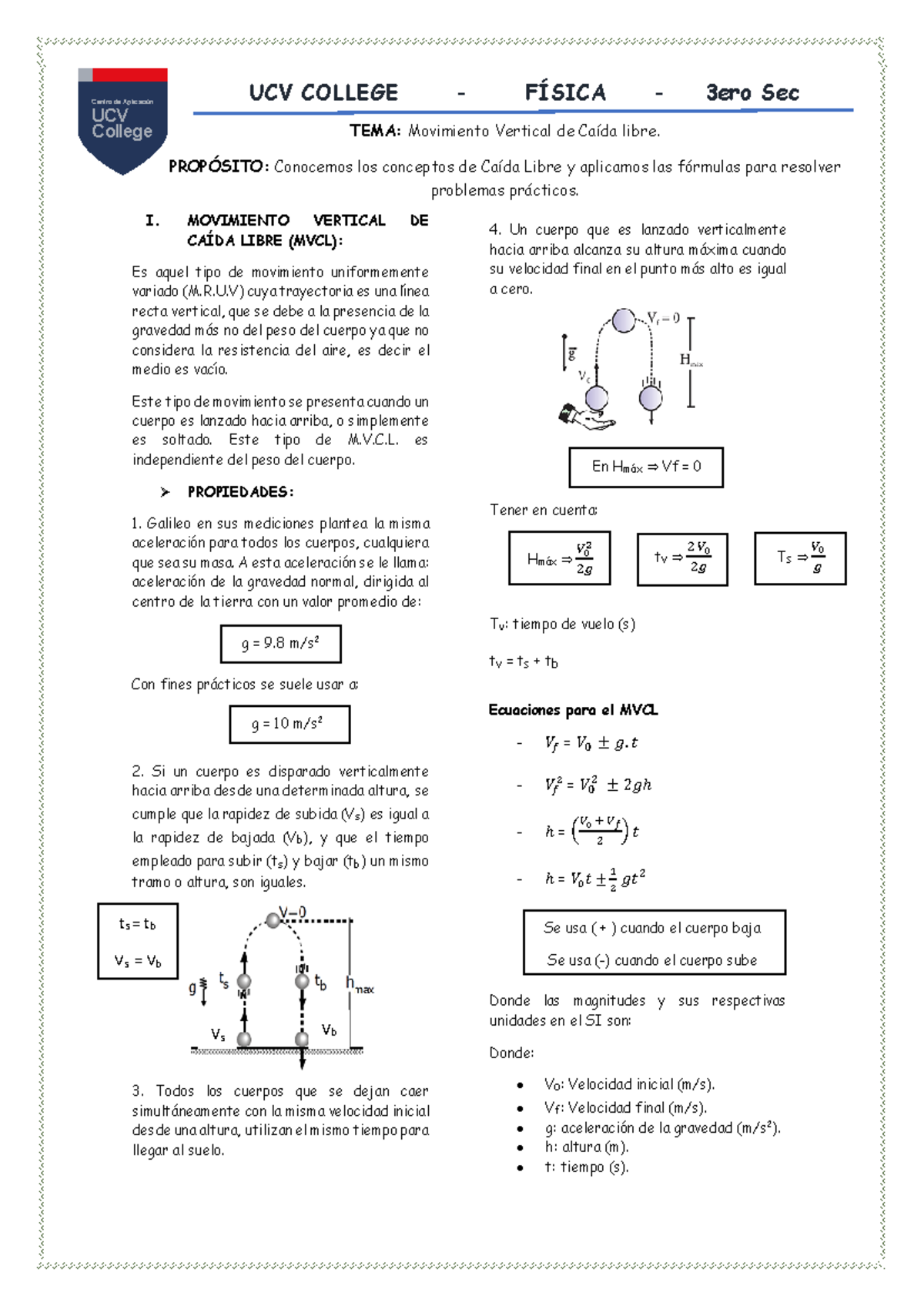 Caída Libre - 3ero Física elemental - I. MOVIMIENTO VERTICAL DE CAÍDA ...