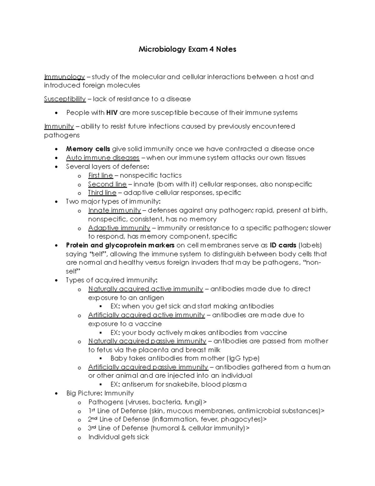 Microbiology Exam 4 Notes - Microbiology Exam 4 Notes Immunology ...
