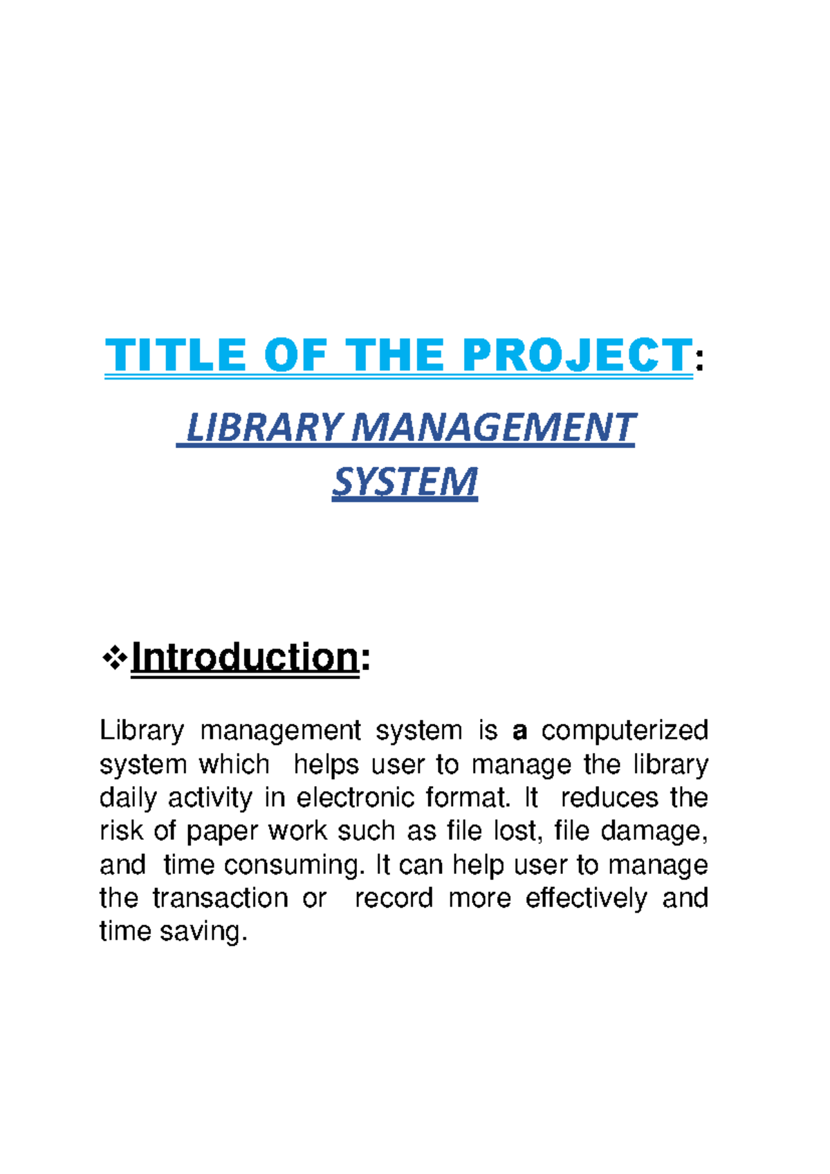 Computer Science lib project sample - TITLE OF THE PROJECT: LIBRARY ...