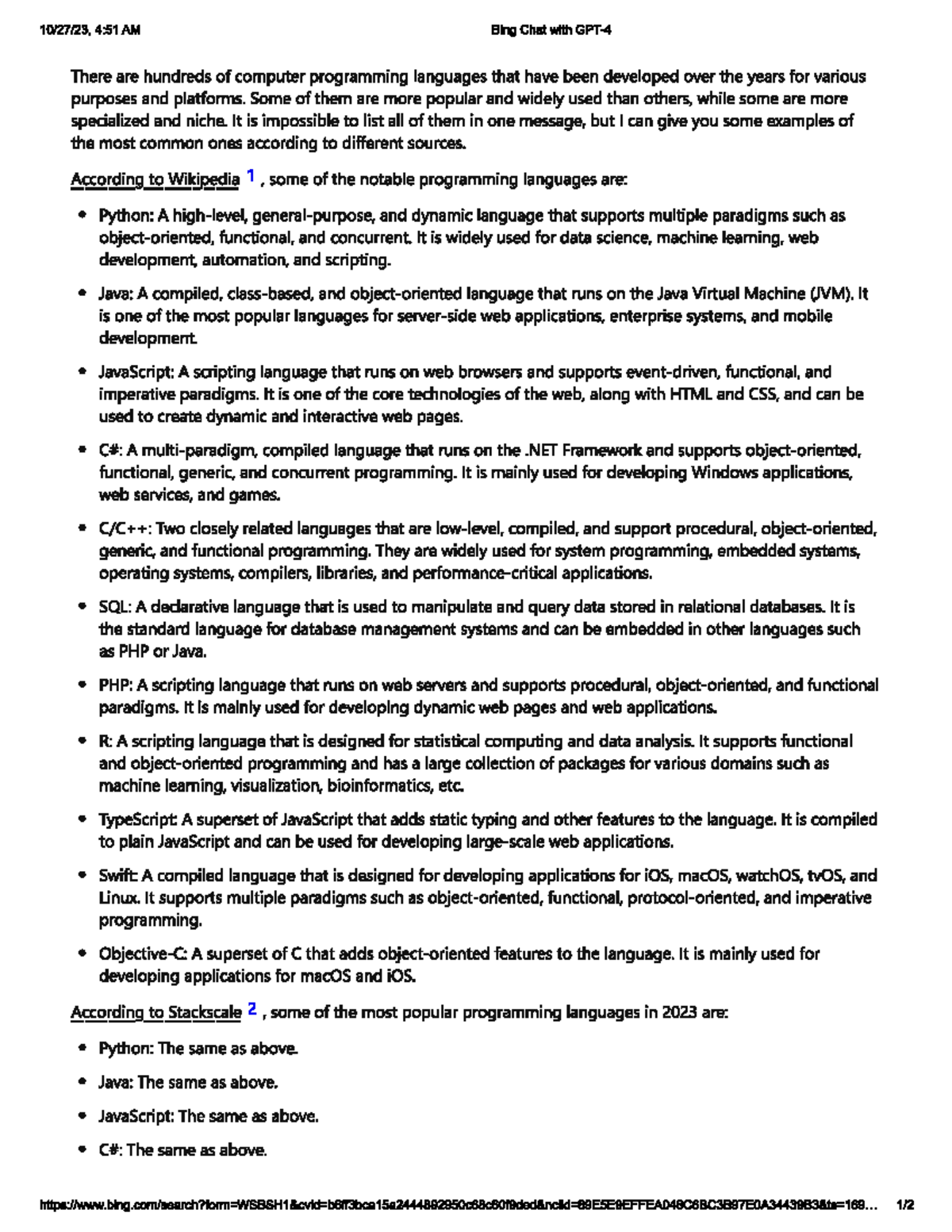 List of computer languages - Diploma in ICT - Studocu