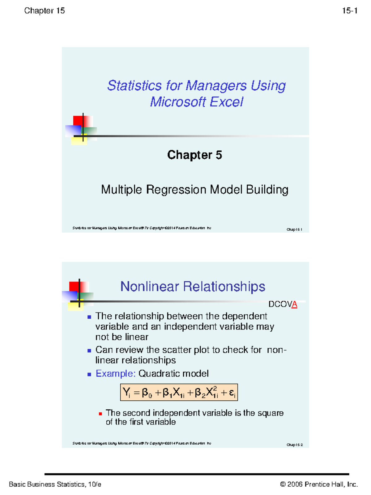 CH5 Quadratic Regression notes - Chapter 15 Statistics for Managers ...