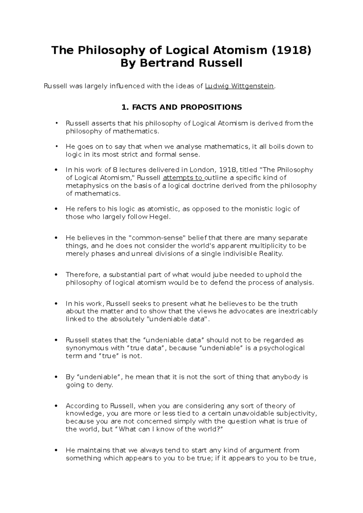 Analytic Logical Atomism - The Philosophy of Logical Atomism (1918) By ...