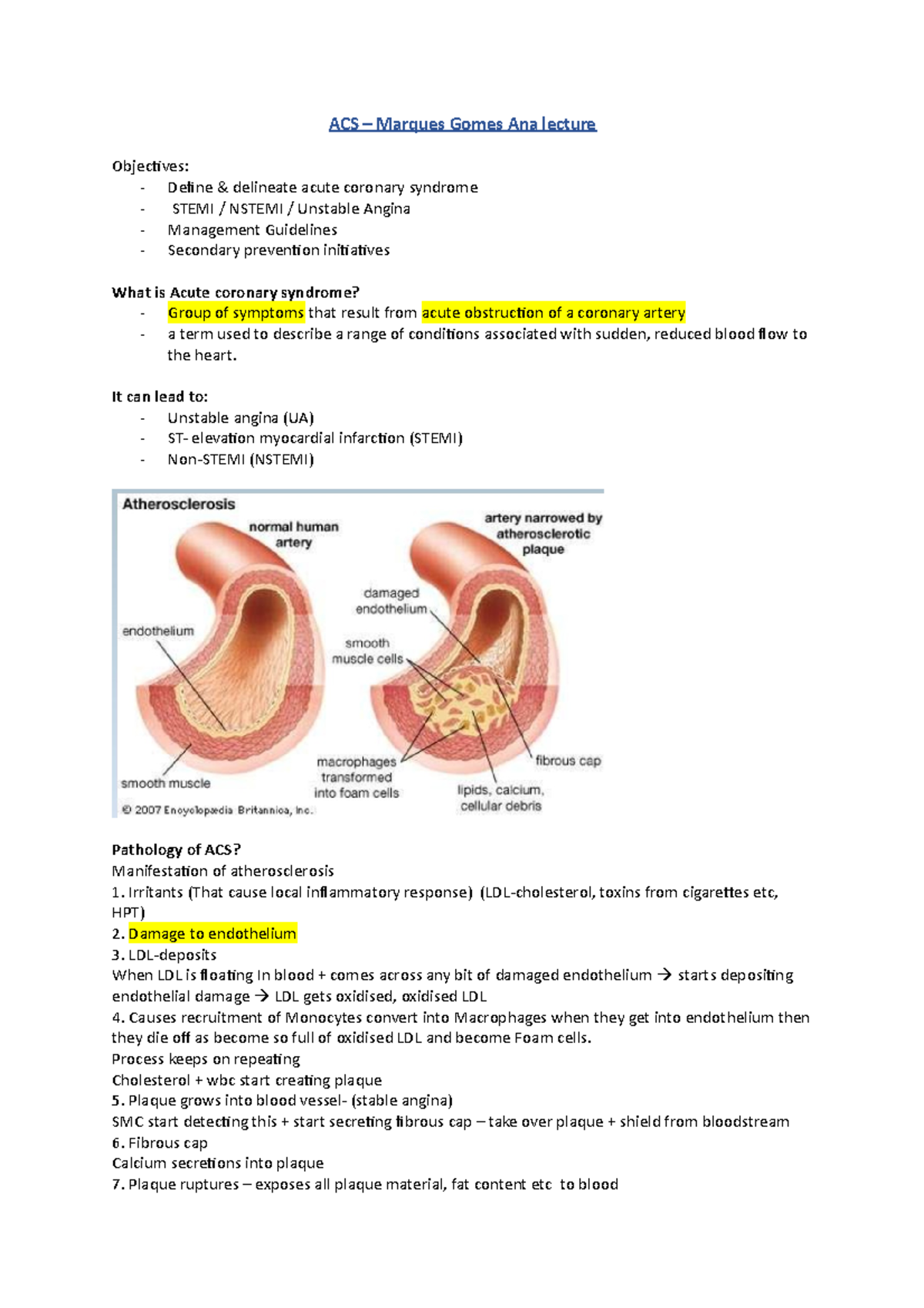 ACS notes pharm - ACS – Marques Gomes Ana lecture Objectives: - Define ...
