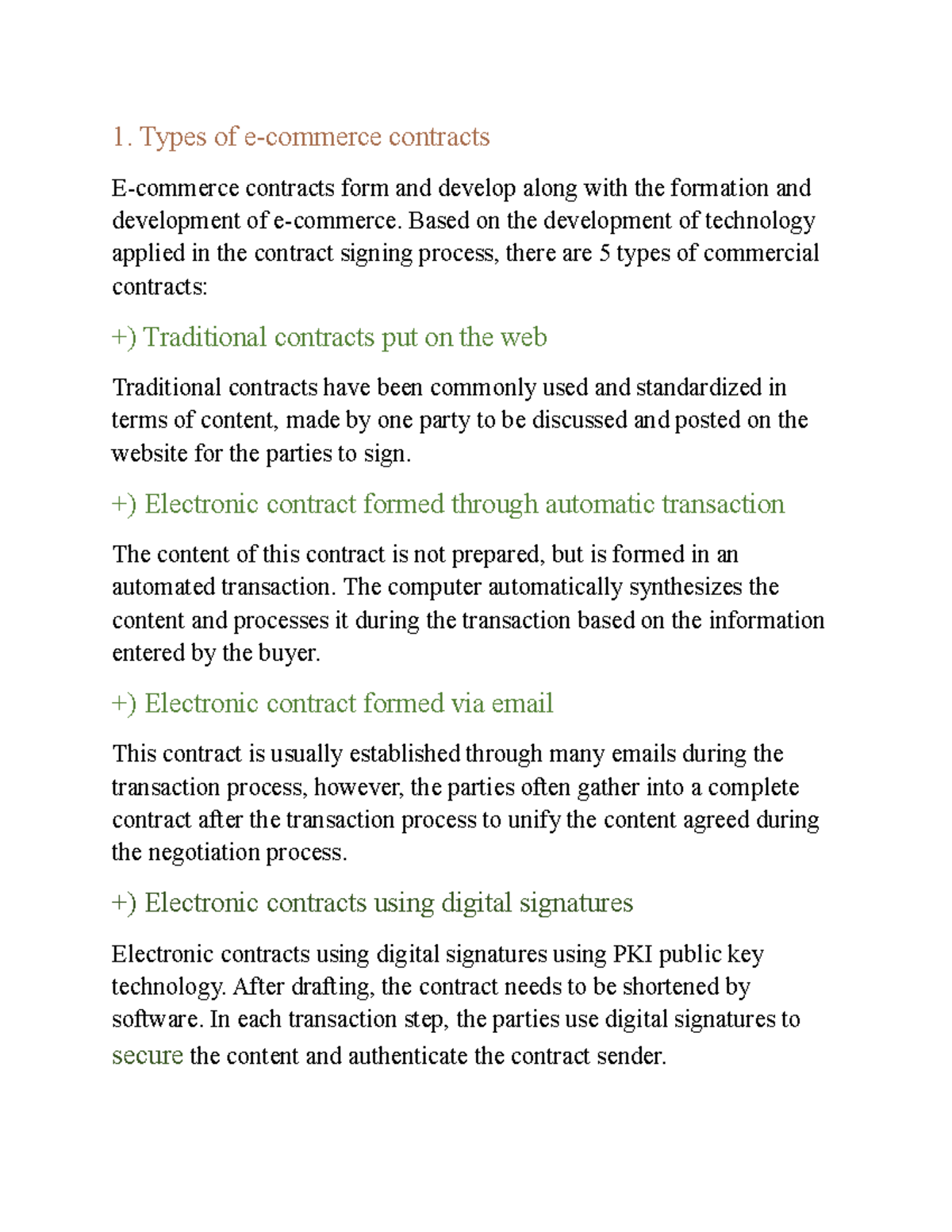 Assignment B 1 - b1.1 English skill - 1. Types of e-commerce contracts ...