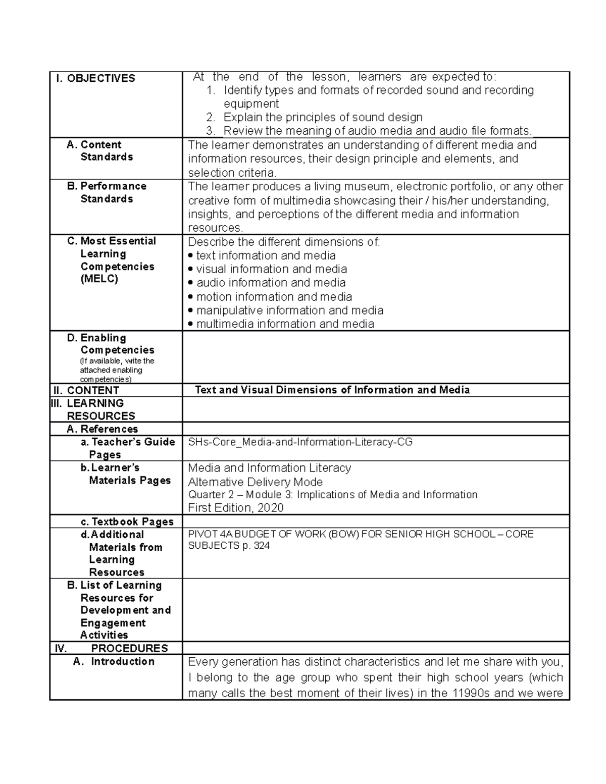 MIL Q2 - 8 - notes for media and information literacy - I. OBJECTIVES ...