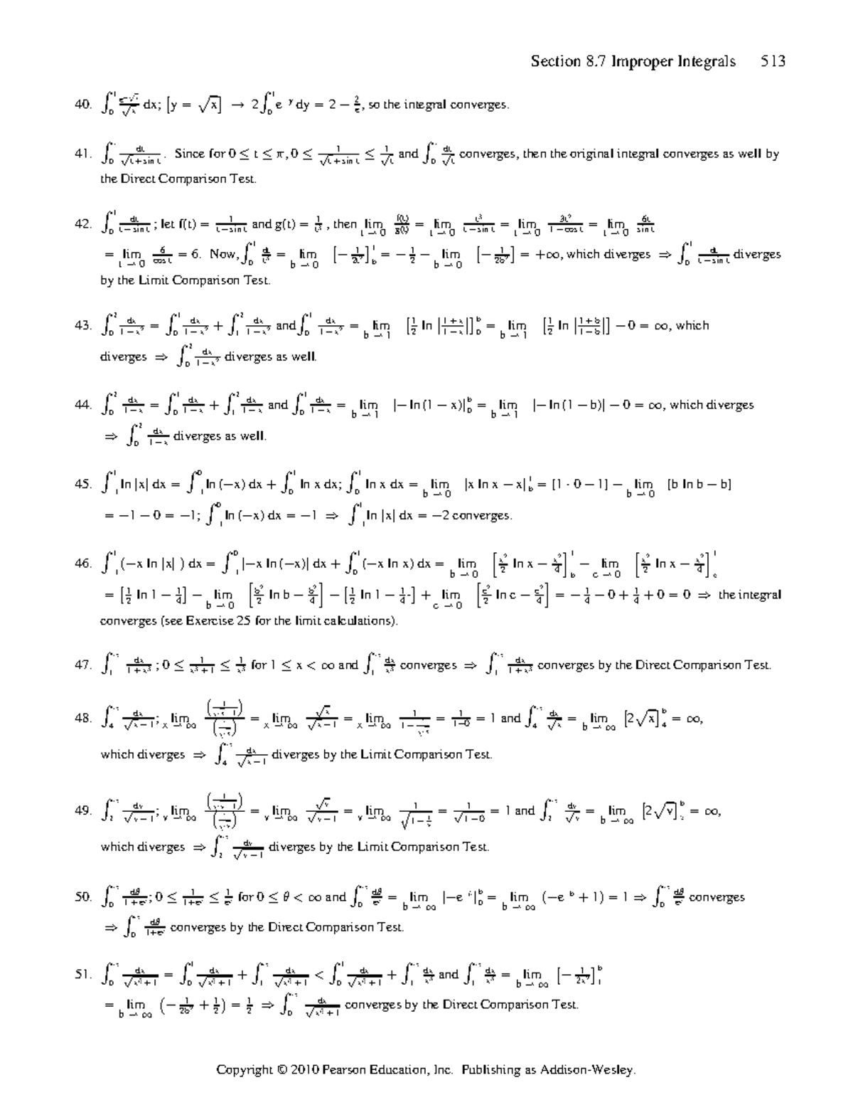 Advanced mathematics-3 - Section 8 Improper Integrals 513 40. ' 0 dx; y ...