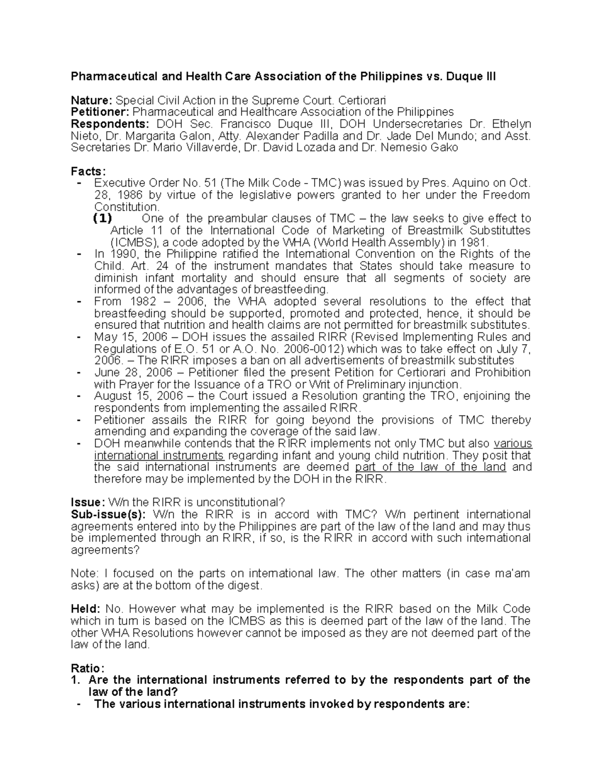 CASE Digest PIL - REVIEWER - Pharmaceutical and Health Care Association ...