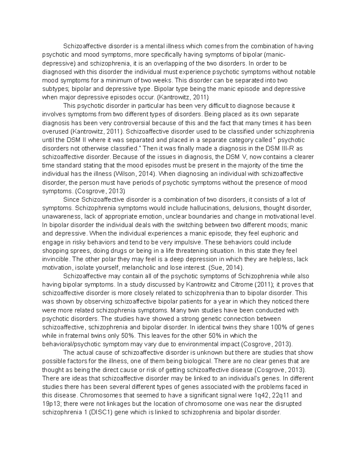 Psych Paper Research - Dr. Greer - Schizoaffective disorder is a mental ...
