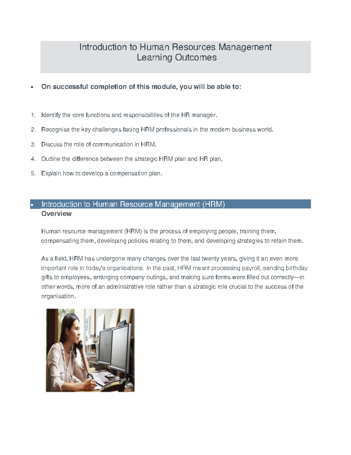 Human Resources Management module - Introduction to Human Resources ...