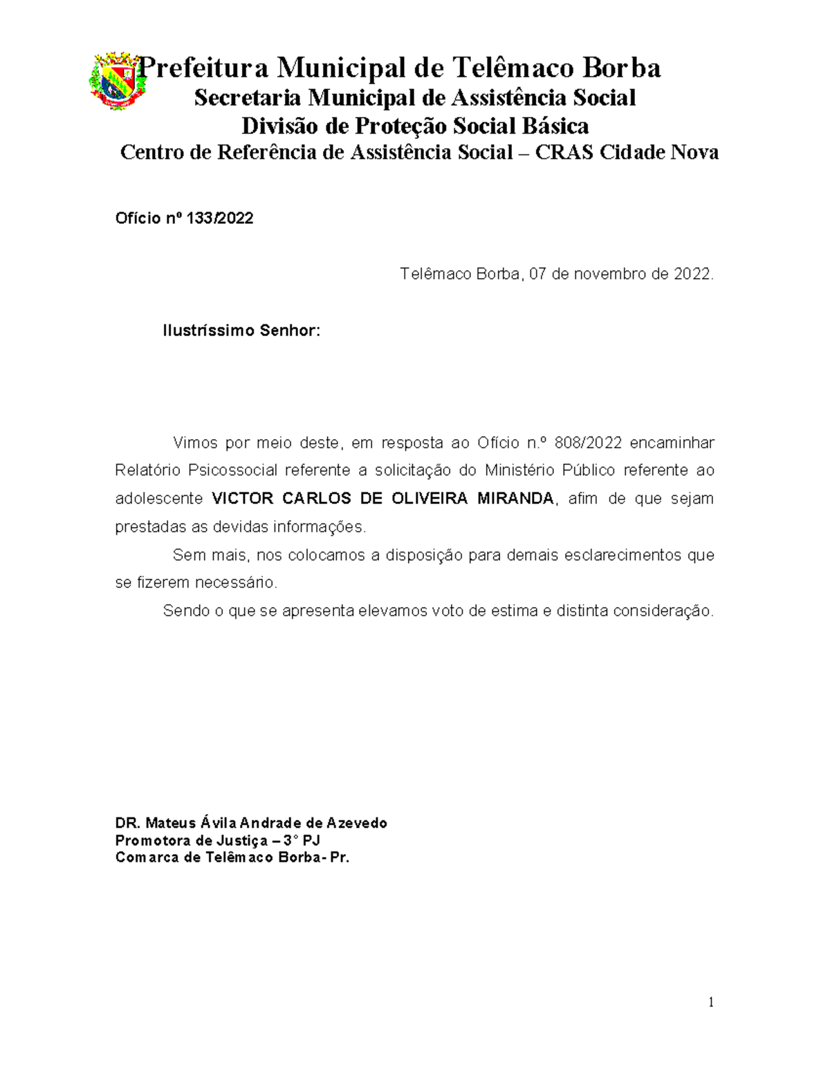 Victor Carlos de Oliveira andrade oficio 133 - Secretaria Municipal de ...