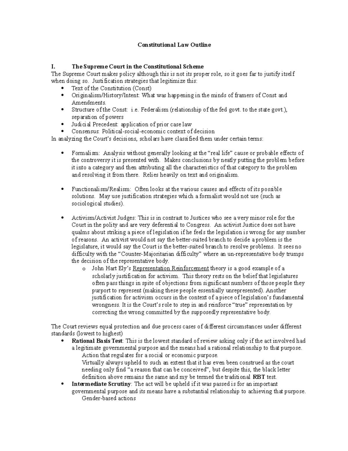 Constitutional Law Outline - 2 - Constitutional Law Outline I. The ...