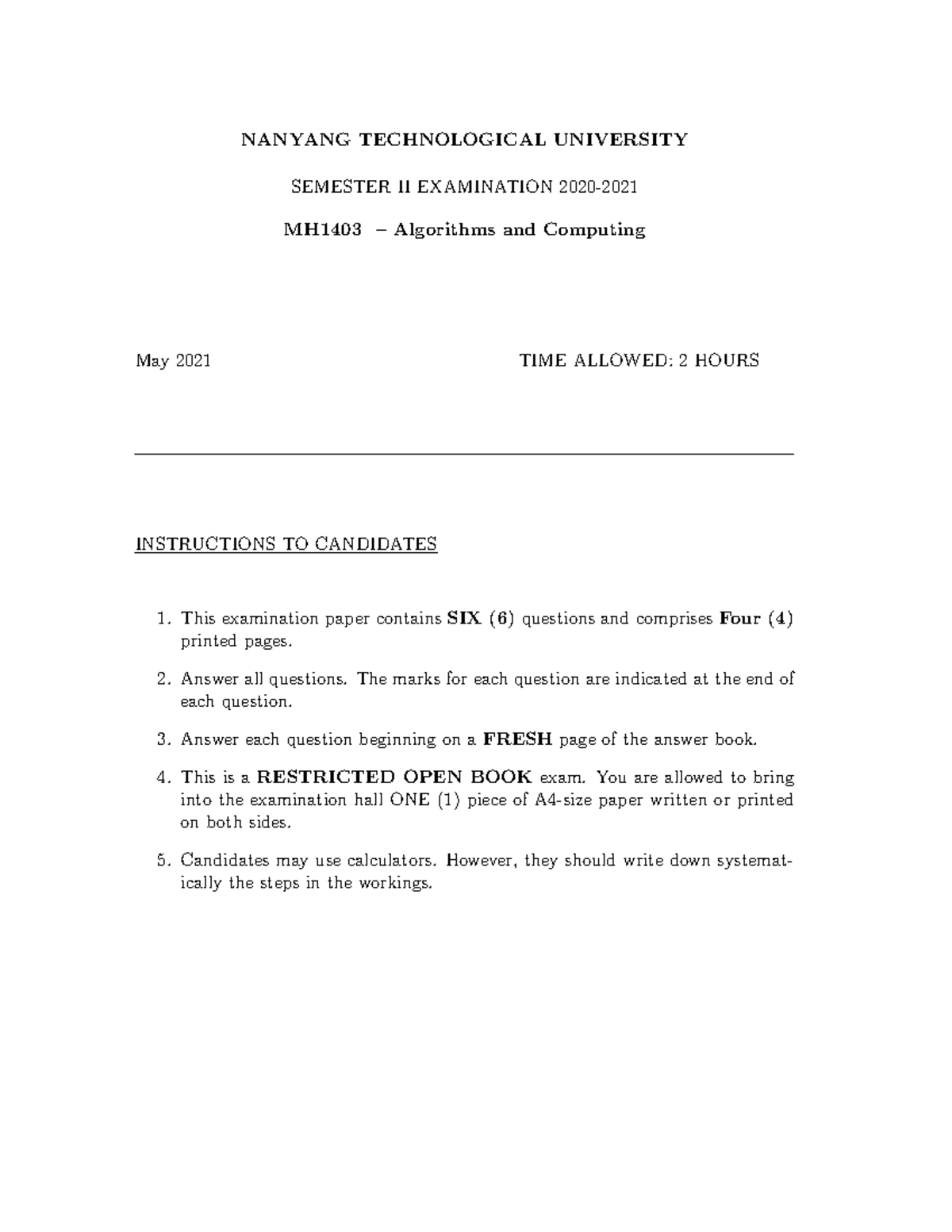 Mh1403 final 20202021 S2 solutions - NANYANG TECHNOLOGICAL UNIVERSITY ...