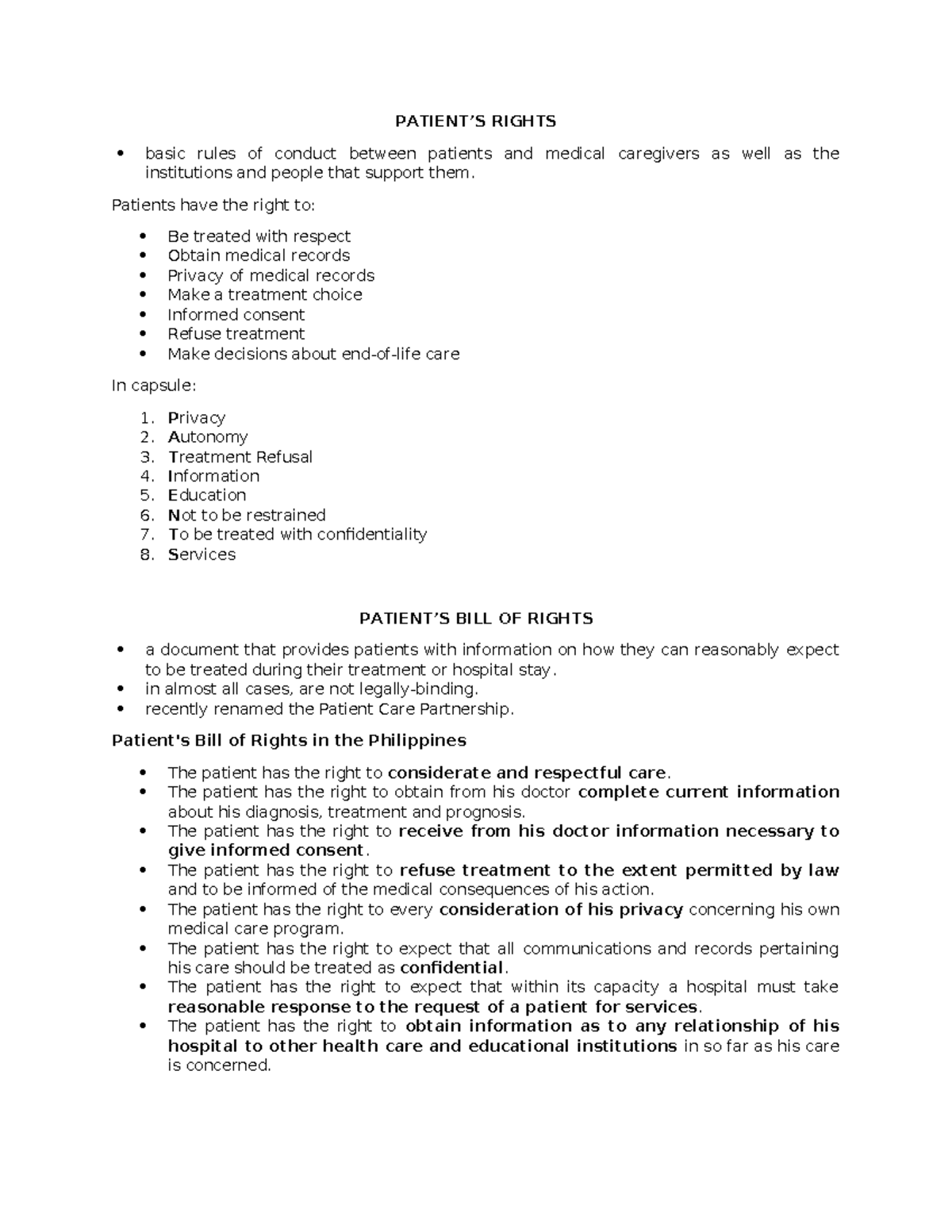 Bioethics-Report - bioethics - PATIENT’S RIGHTS basic rules of conduct ...