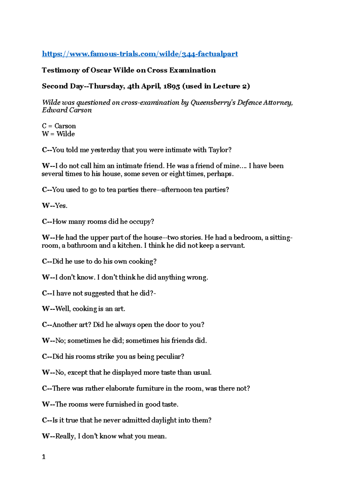 Wilde Trial Transcript Extracts - famous-trials/wilde/344-factualpart ...