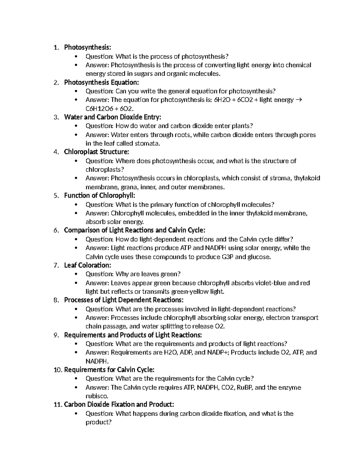 Hey - 1. Photosynthesis: Question: What is the process of ...