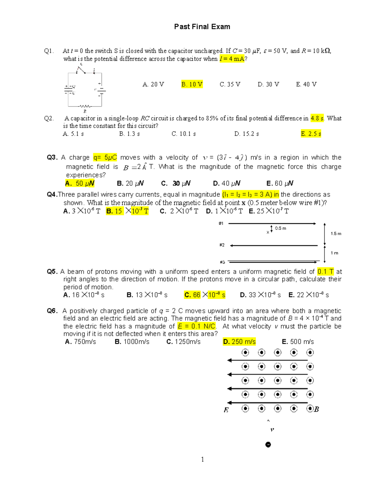 Past final exam - Past Final Exam Q1. At t = 0 the switch S is closed ... Past final exam - Past Final Exam Q1. At t = 0 the switch S is closed ...