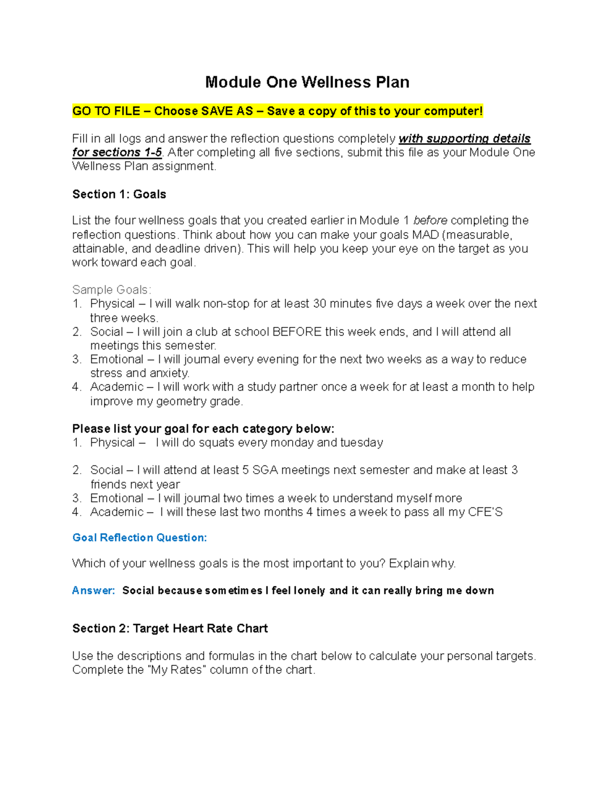 Module one wellness plan - Module One Wellness Plan GO TO FILE – Choose ...
