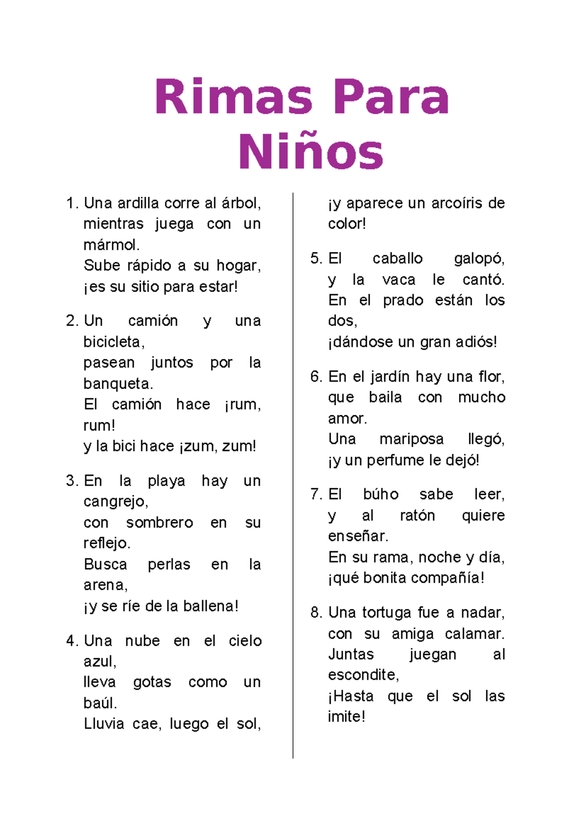 10 Rimas Para Niños - Rimas Para Niños 1. Una ardilla corre al árbol ...