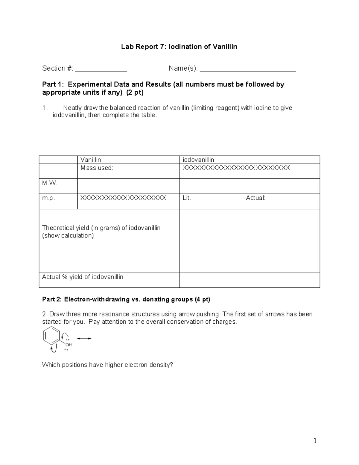 Lab report 7 - Iodination of Vanillin - Lab Report 7: Iodination of ...