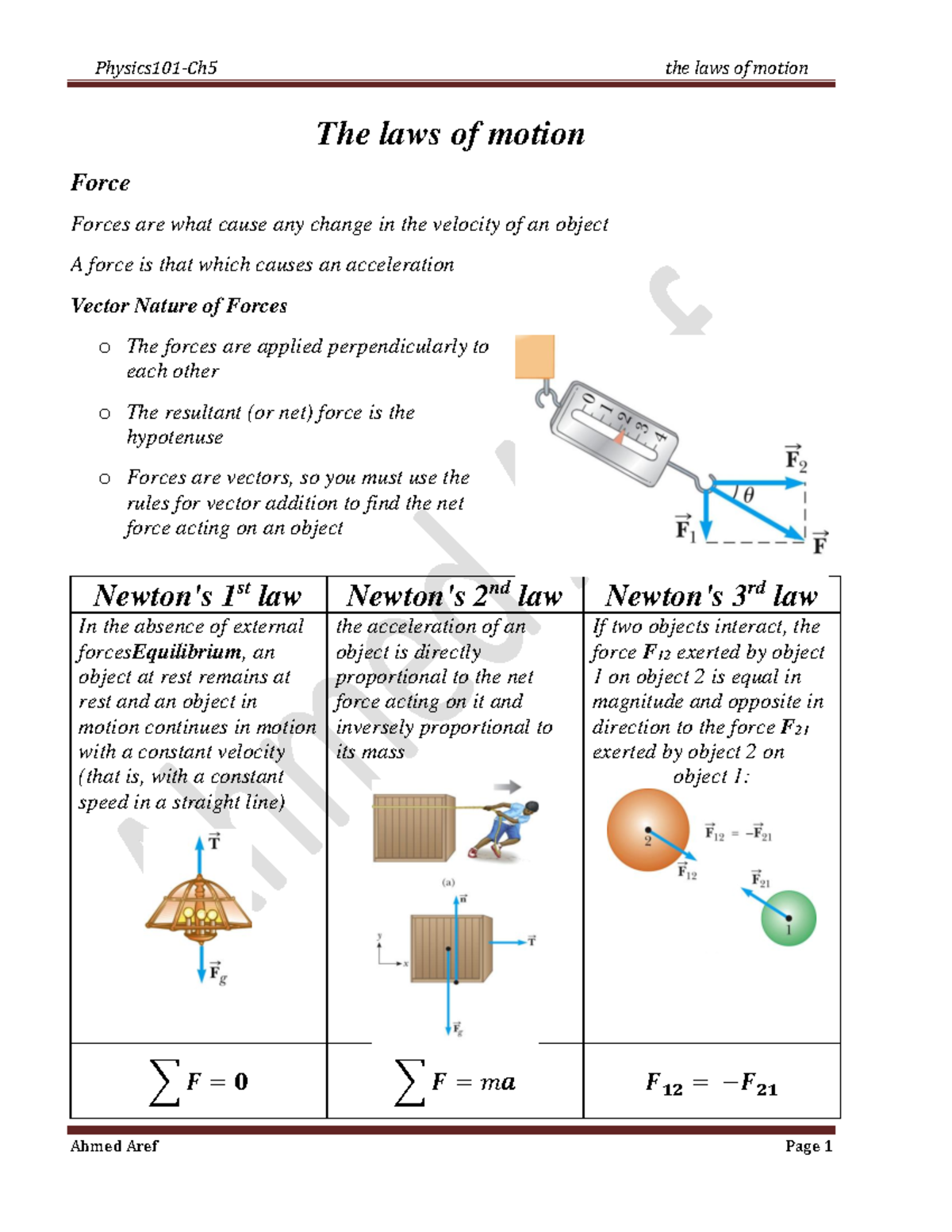 Ch5-the laws of motion - summary and problems - The laws of motion ...