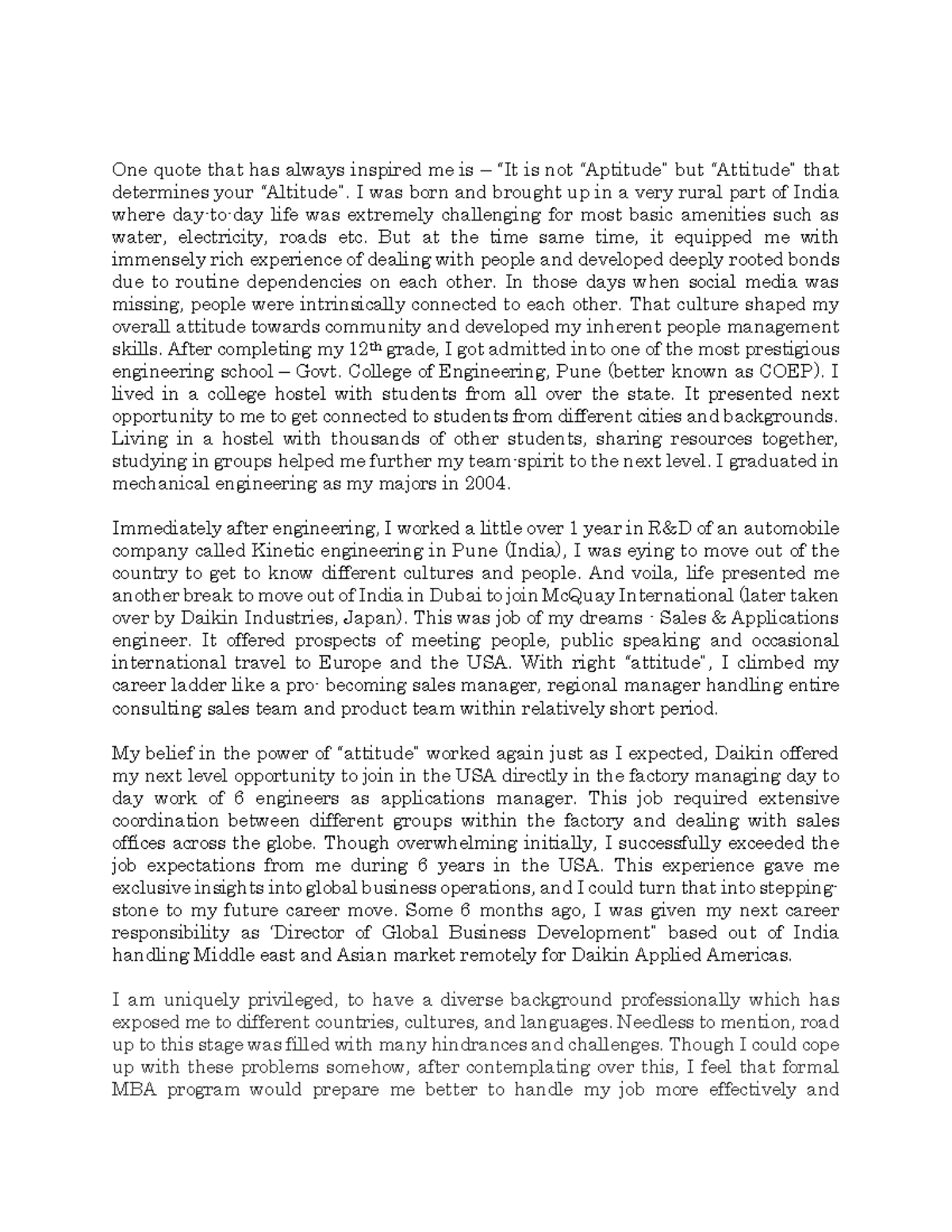 SOP - One quote that has always inspired me is – “It is not “Aptitude ...