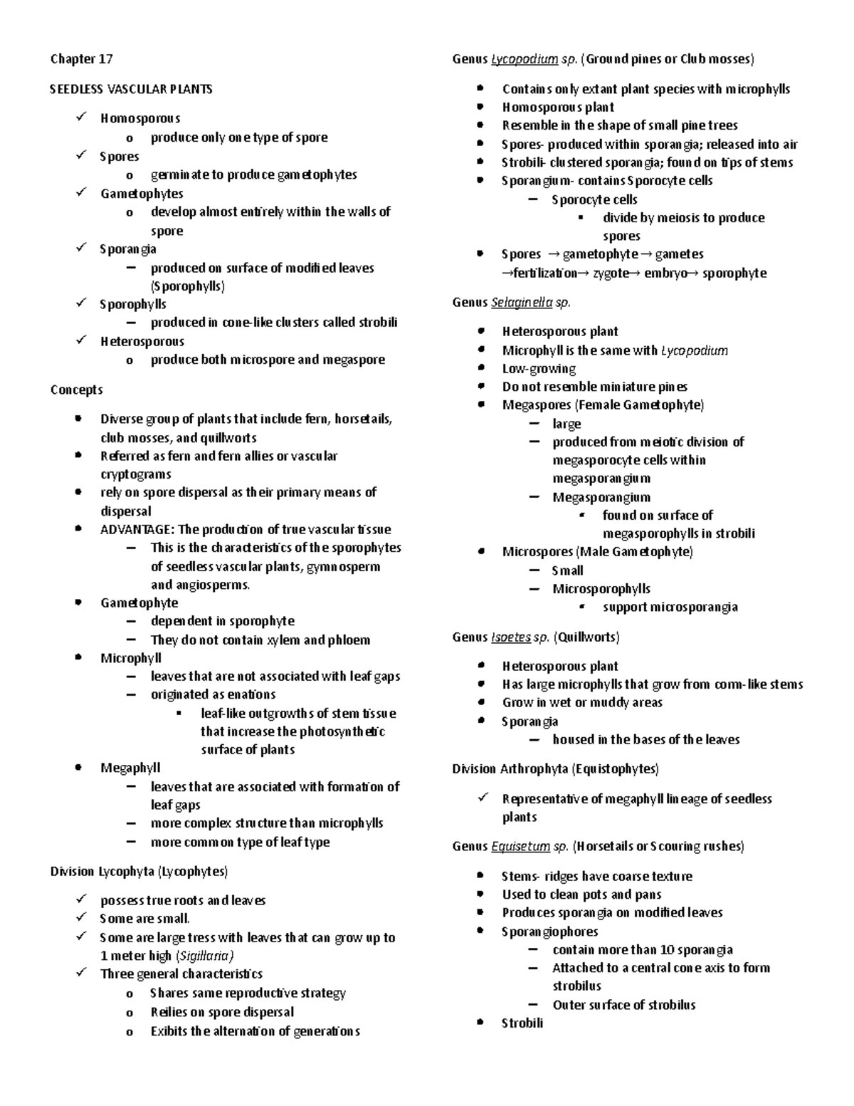 Chapter-17 Bot Lab - Botany - Chapter 17 SEEDLESS VASCULAR PLANTS ...