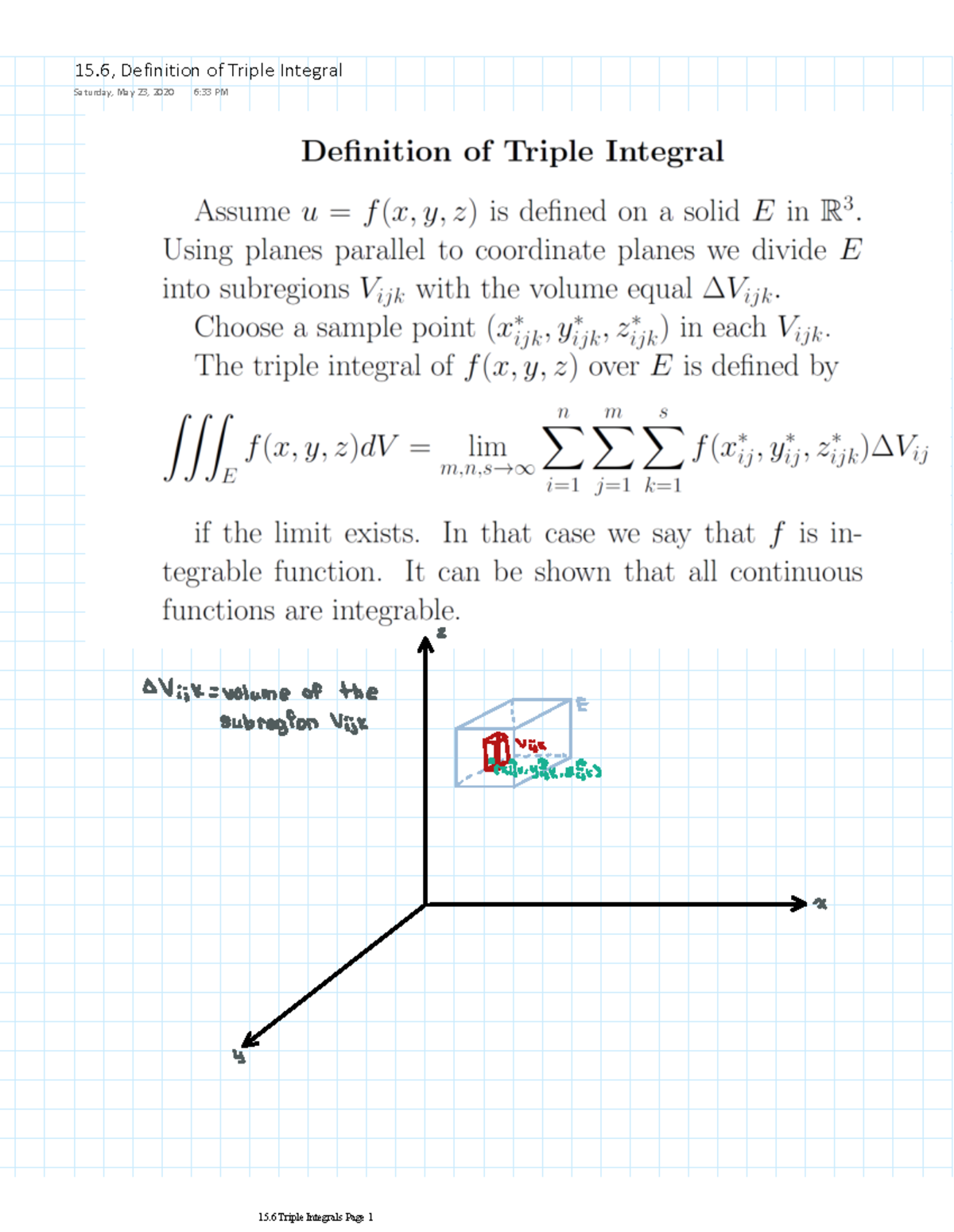 15.6 , Triple Integrals - 15, Definition of Triple Integral Saturday ...