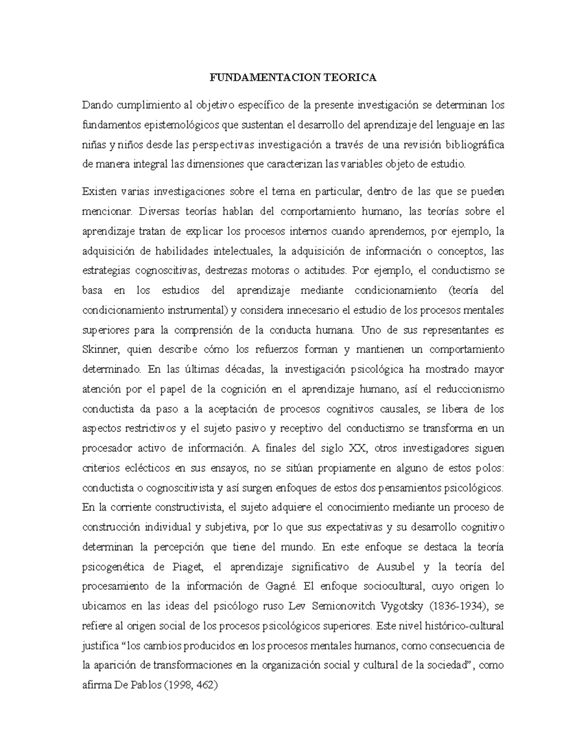 Fundamentacion Teorica 1 - FUNDAMENTACION TEORICA Dando cumplimiento al ...