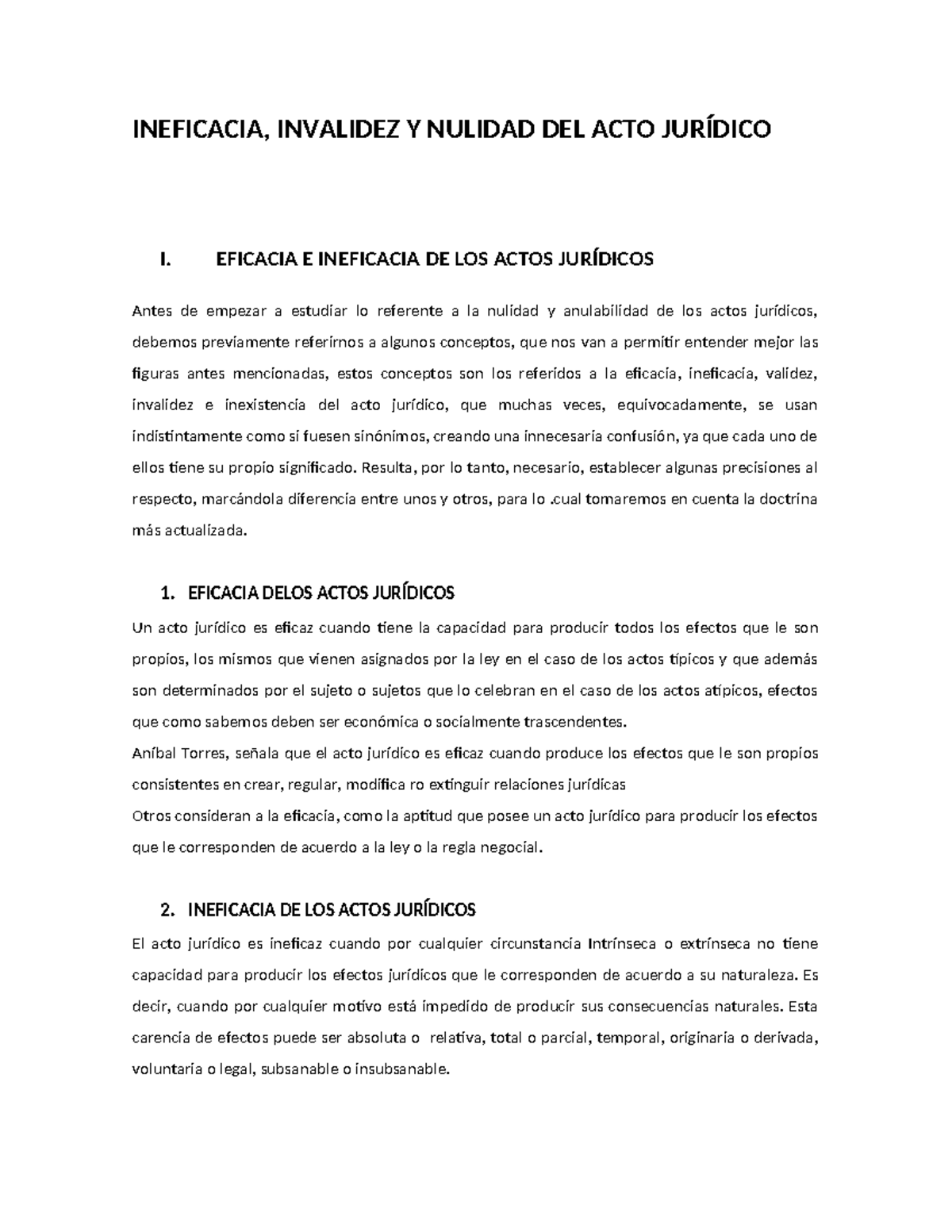 80046407 Ineficacia de Los Actos Juridicos - INEFICACIA, INVALIDEZ Y NULIDAD DEL ACTO JURÍDICO I ...