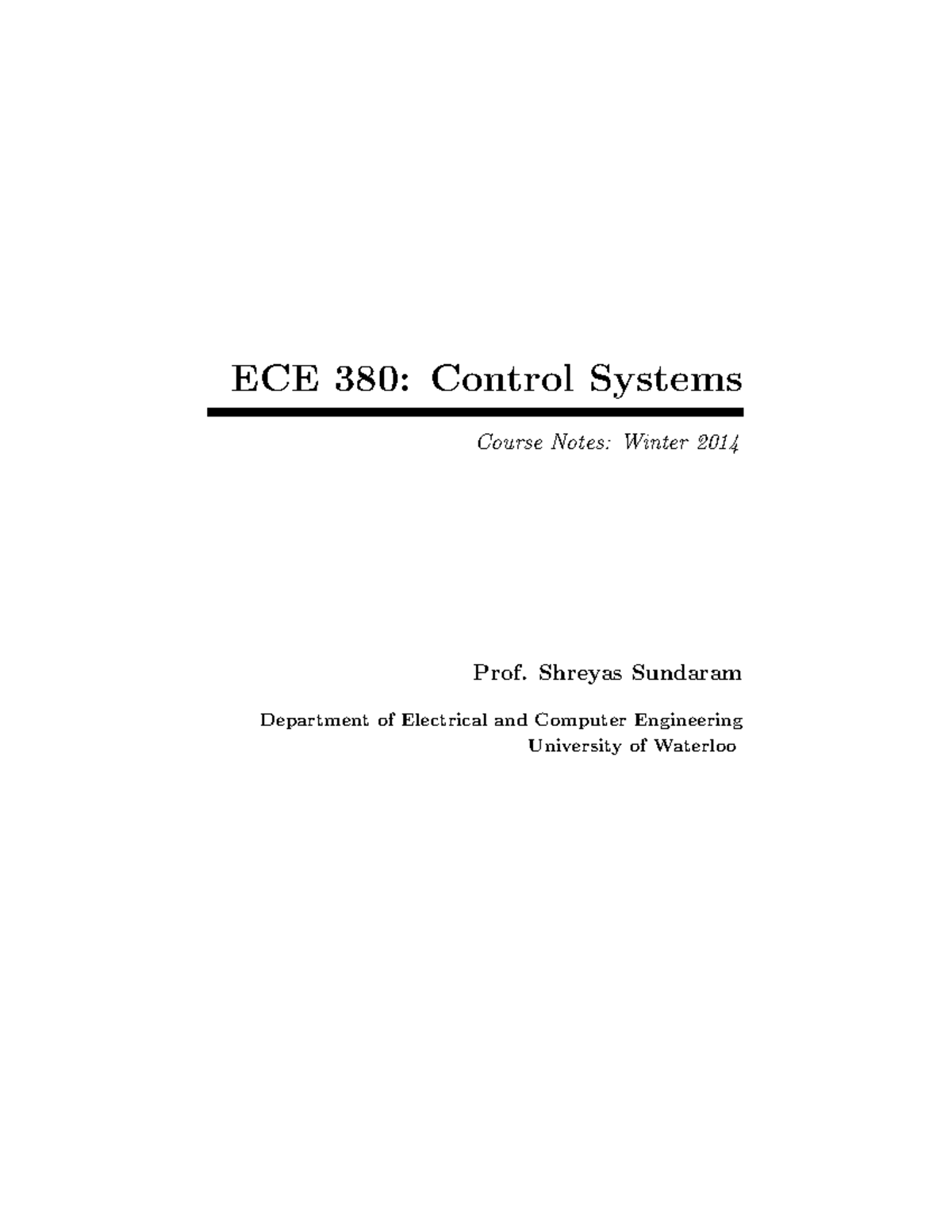 Ece380, Feedback Control System/ Transfer Function - ECE 380: Control ...