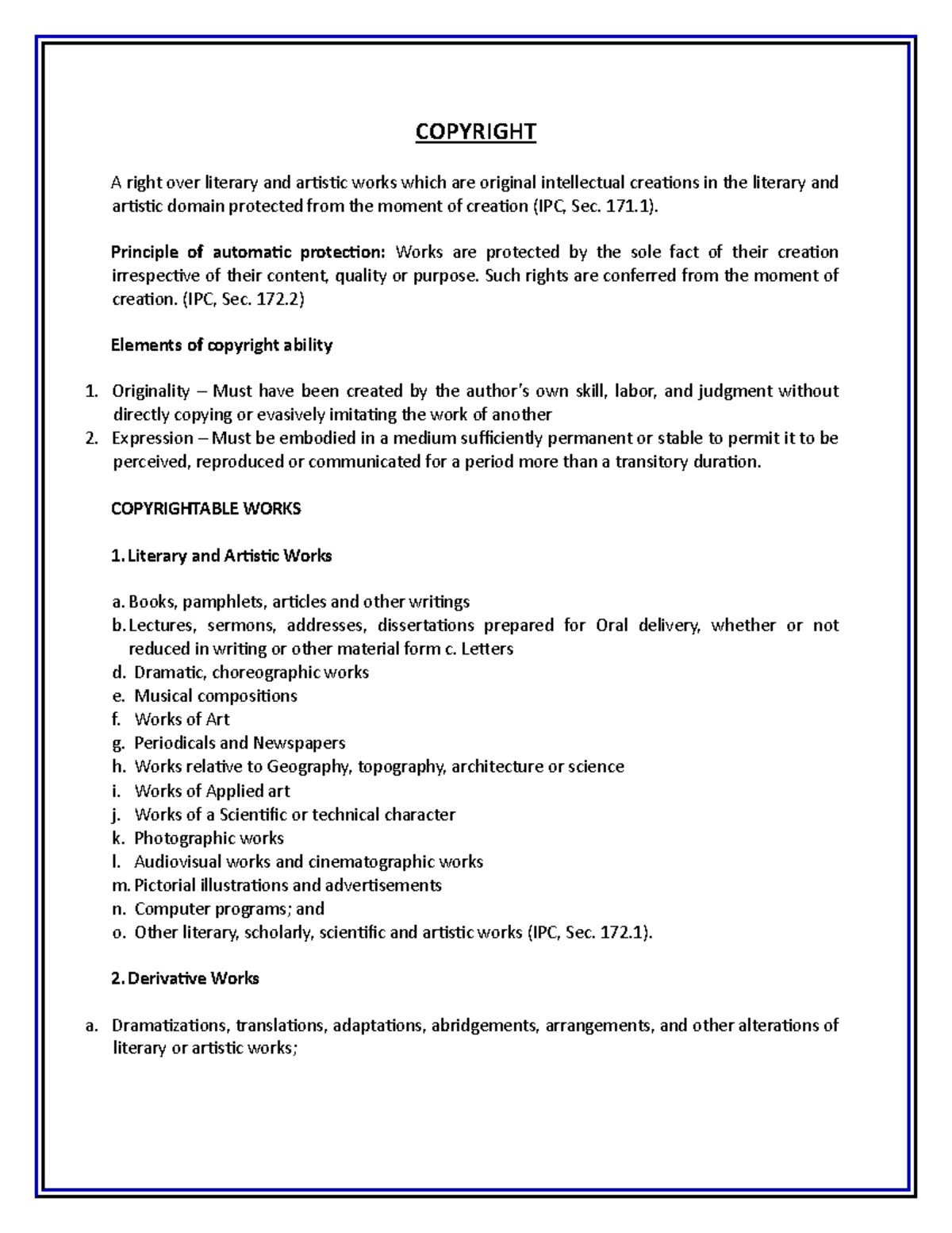 Copyright - COPYRIGHT A right over literary and artistic works which ...