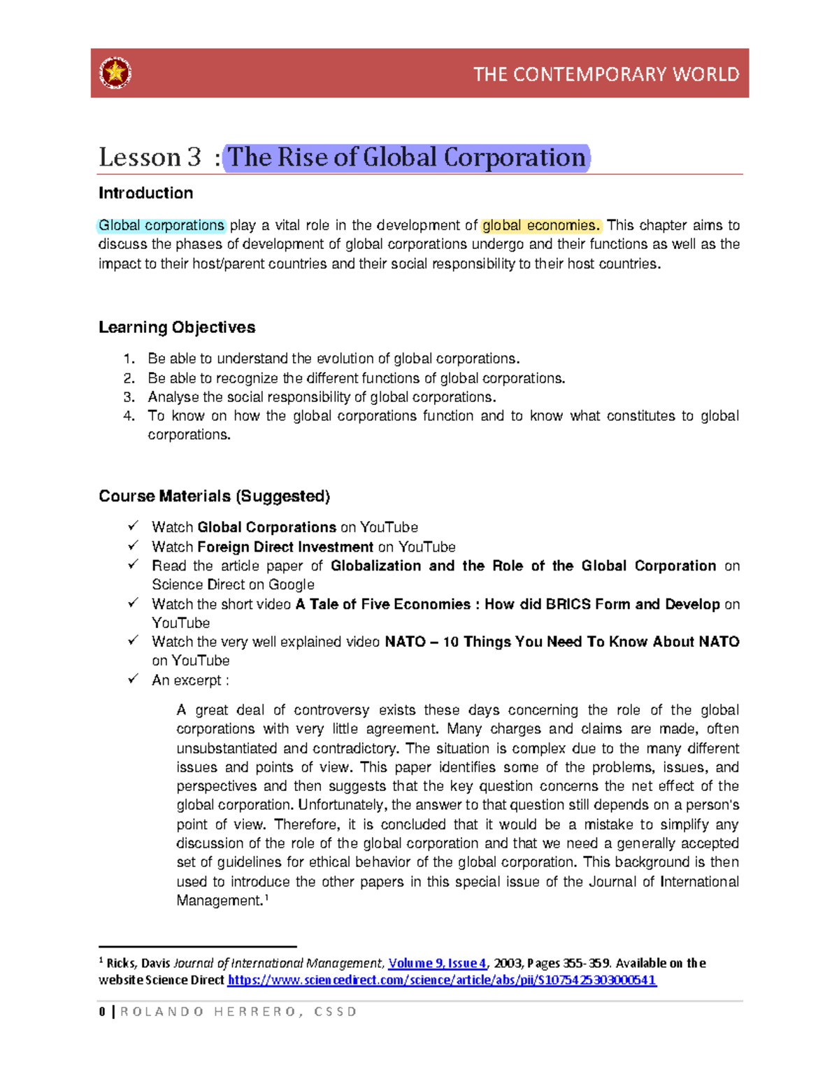 Lesson 3 and 4 Rise of Global Corporations and the Interconnected World ...