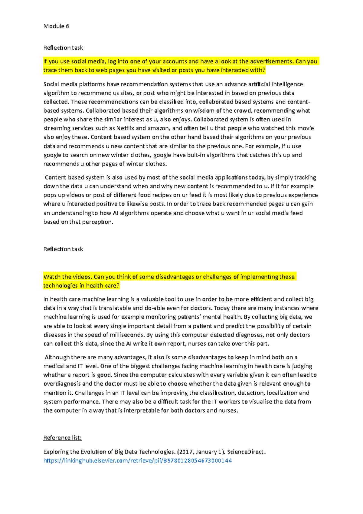 Reflection task - gfdfs - Module 6 Reflection task If you use social ...