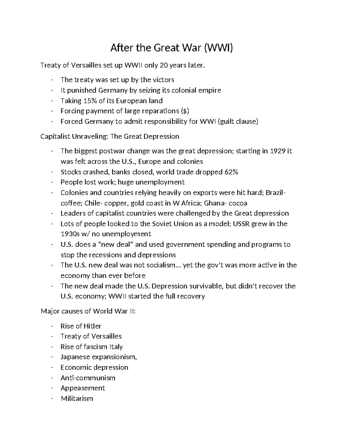 After the Great War (WWI) - After the Great War (WWI) Treaty of ...